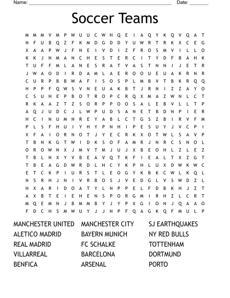 Free Printable Word Search Puzzles Soccer - King Printables