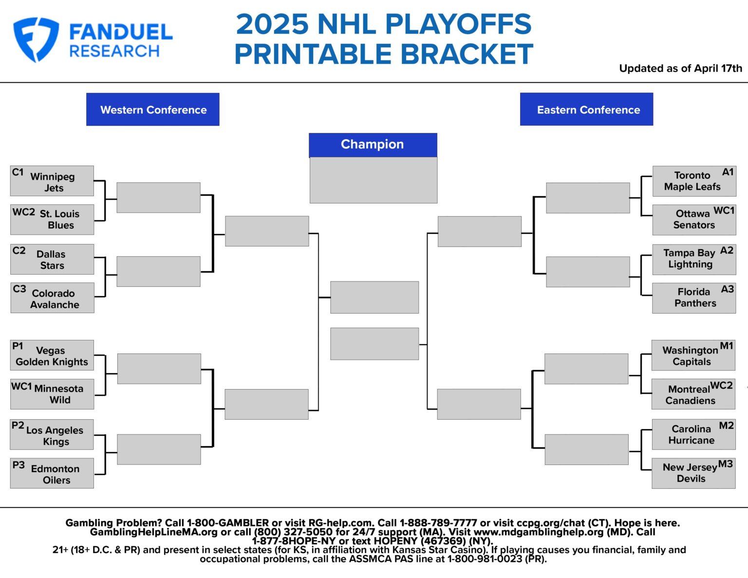 Printable Nhl Playoff Bracket 2025 Pdf - King Printables