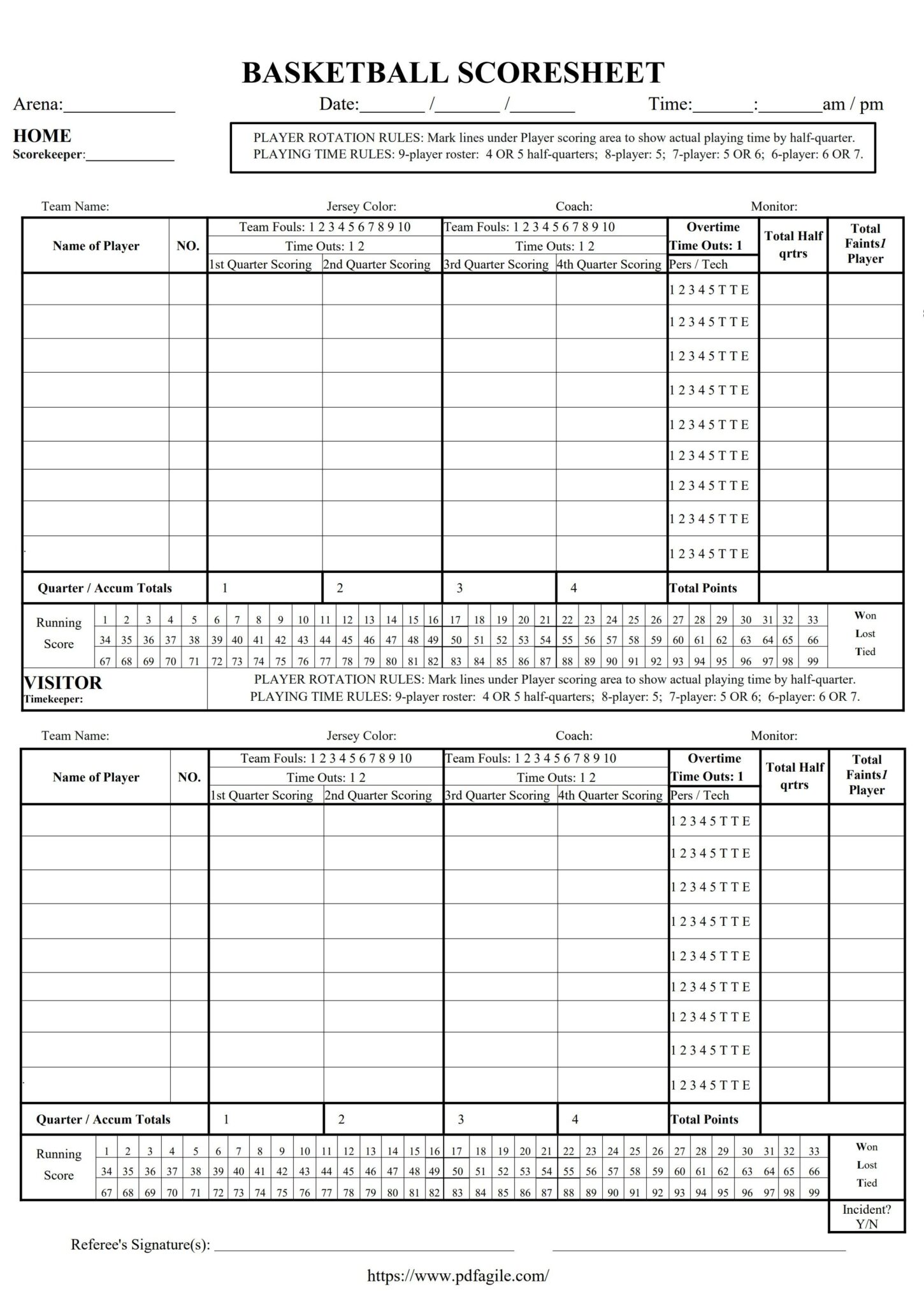 Basketball Scoresheet Printable - King Printables