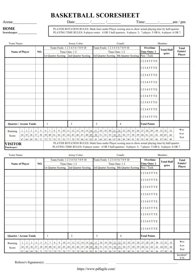 Basketball Scoring Sheet Printable - King Printables