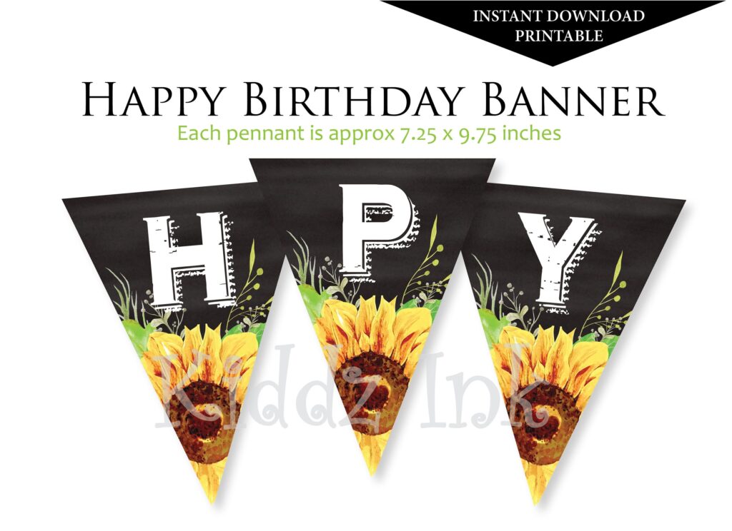 Sunflower Happy Birthday Banner Printable - King Printables