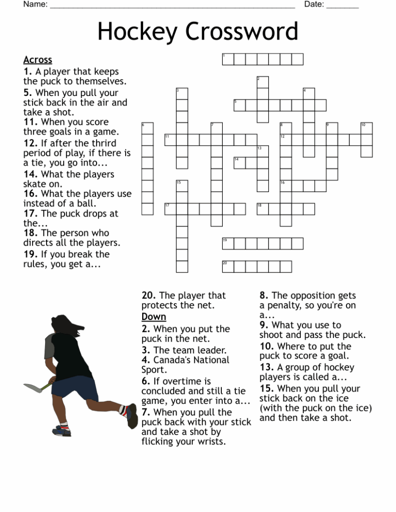Hockey Crossword Puzzles Printable - King Printables