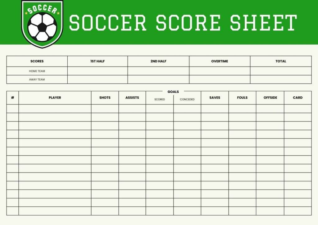 Soccer Score Sheet Printable - King Printables