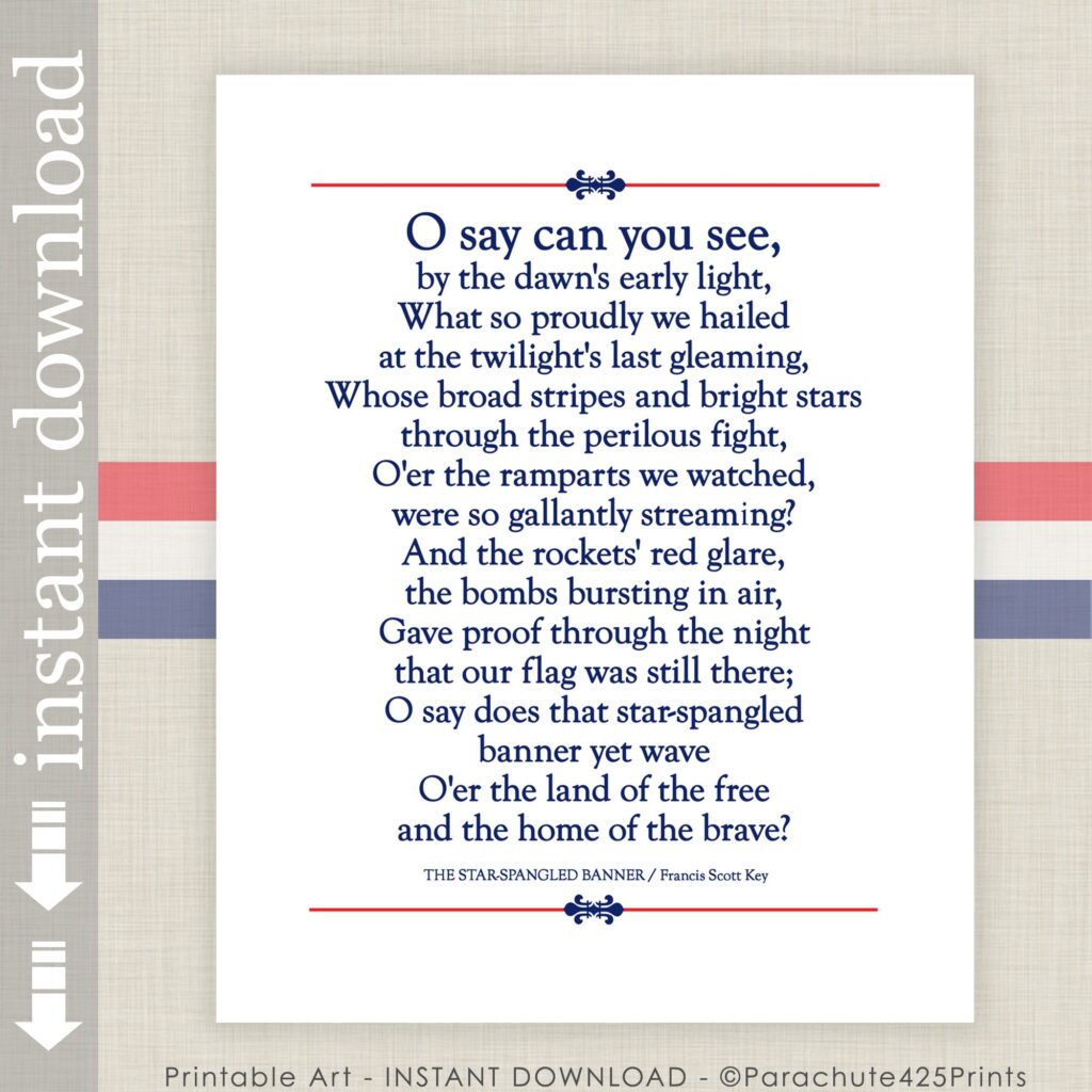 Printable Lyrics Star Spangled Banner - King Printables