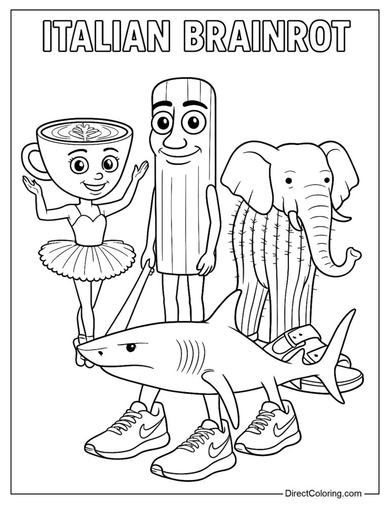 Italian Brainrot Coloring Page - King Printables